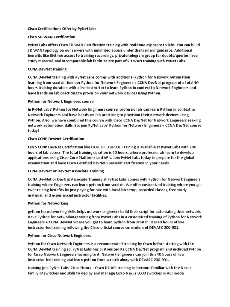 Cisco & Python Training at PyNet Labs | PDF | Cisco Certifications ...