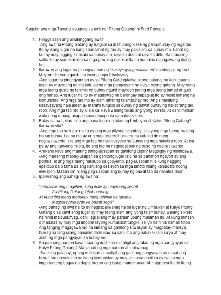 Gawain 5 Talakayang Tanong-Pitong Gatang | PDF