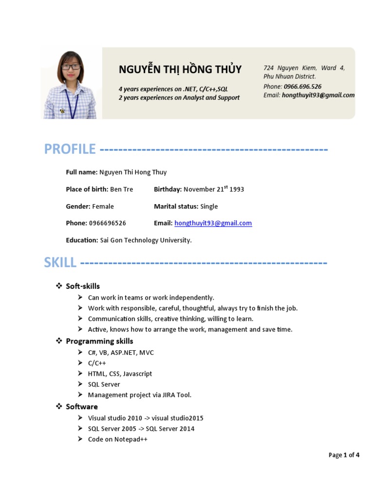 CV NguyenThiHongThuy EN | PDF | Microsoft Sql Server | Sql