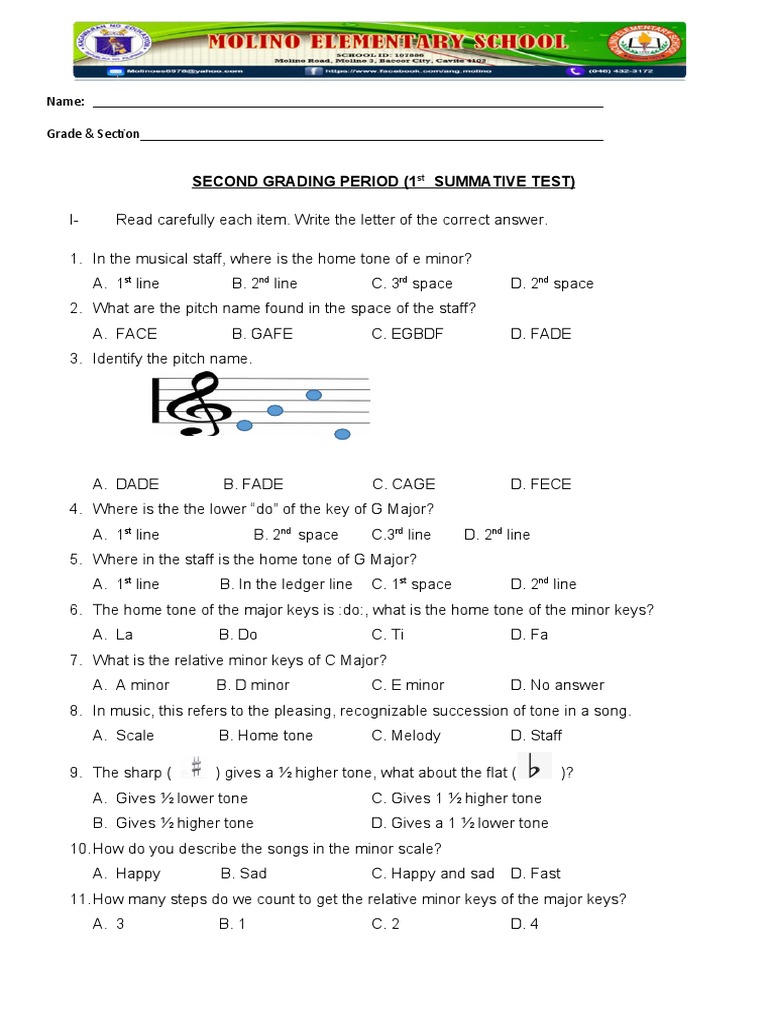 Music Summative Test 2nd Grading S | PDF | Musical Notation | Pitch (Music)