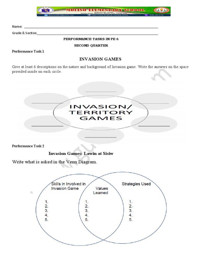 Grade 6 PE Performance Tasks: Invasion Games | PDF | Games & Activities ...
