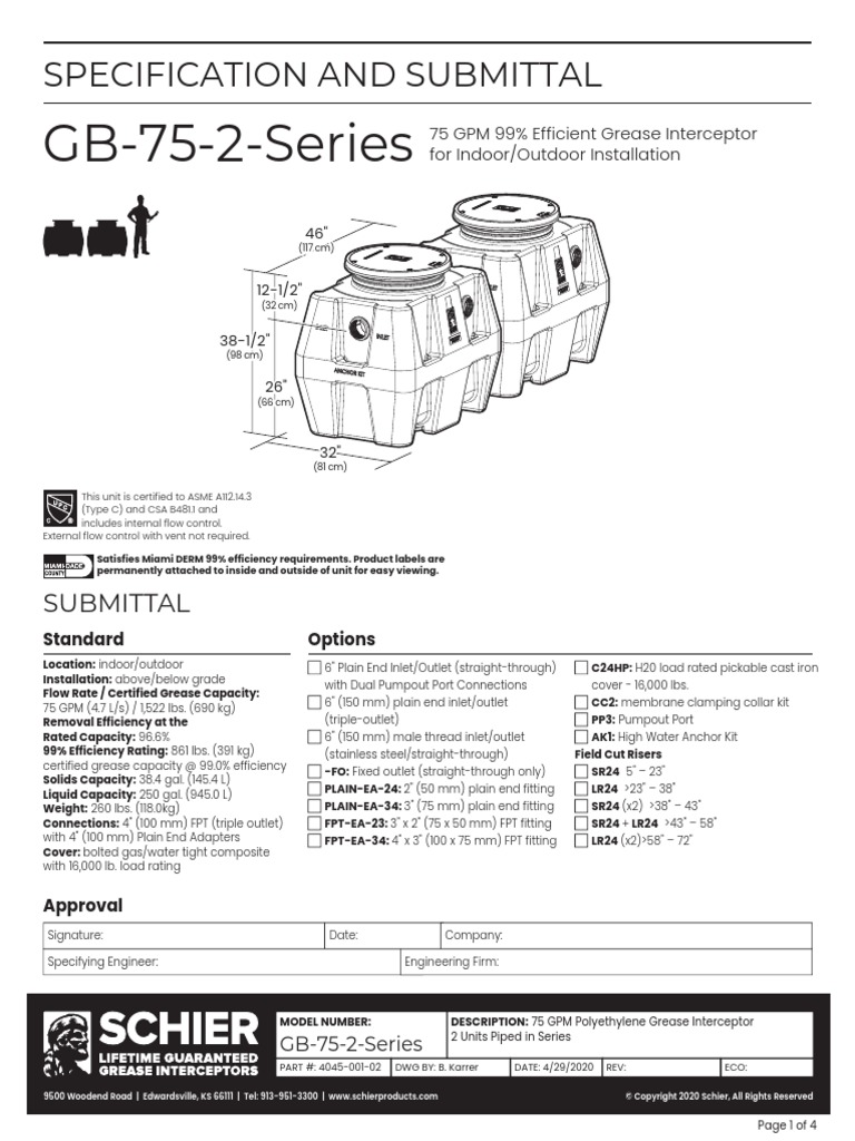 GB-75-2-Series: Specification and Submittal | PDF | Storm Drain | Plumbing