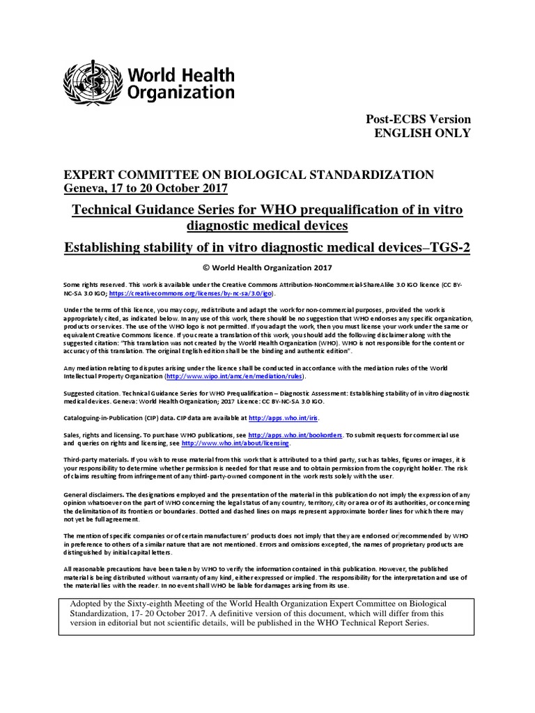 TGS2 Estabilishing Stability of An in Vitro Diagnostic For WHO Prequalification | PDF | Accuracy ...