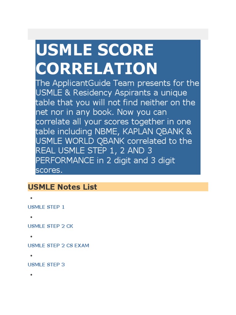 Usmle Score Correlation | PDF | United States Medical Licensing ...