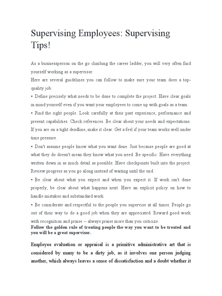 Effective Employee Supervision Tips | PDF | Performance Appraisal ...