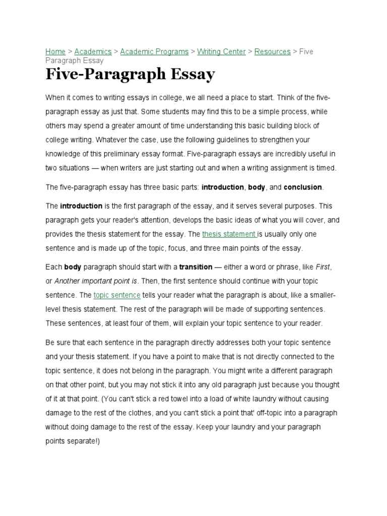 Five-Paragraph Essay: Home Academics Academic Programs Writing Center ...