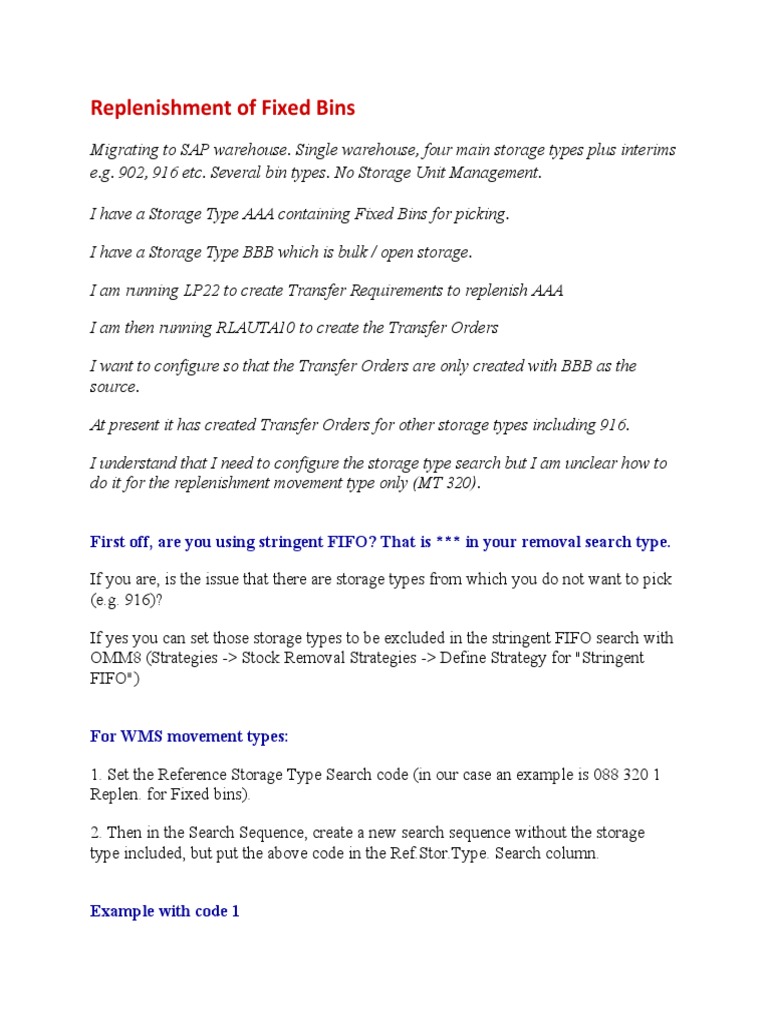 Replenishment of Fixed Bins | PDF