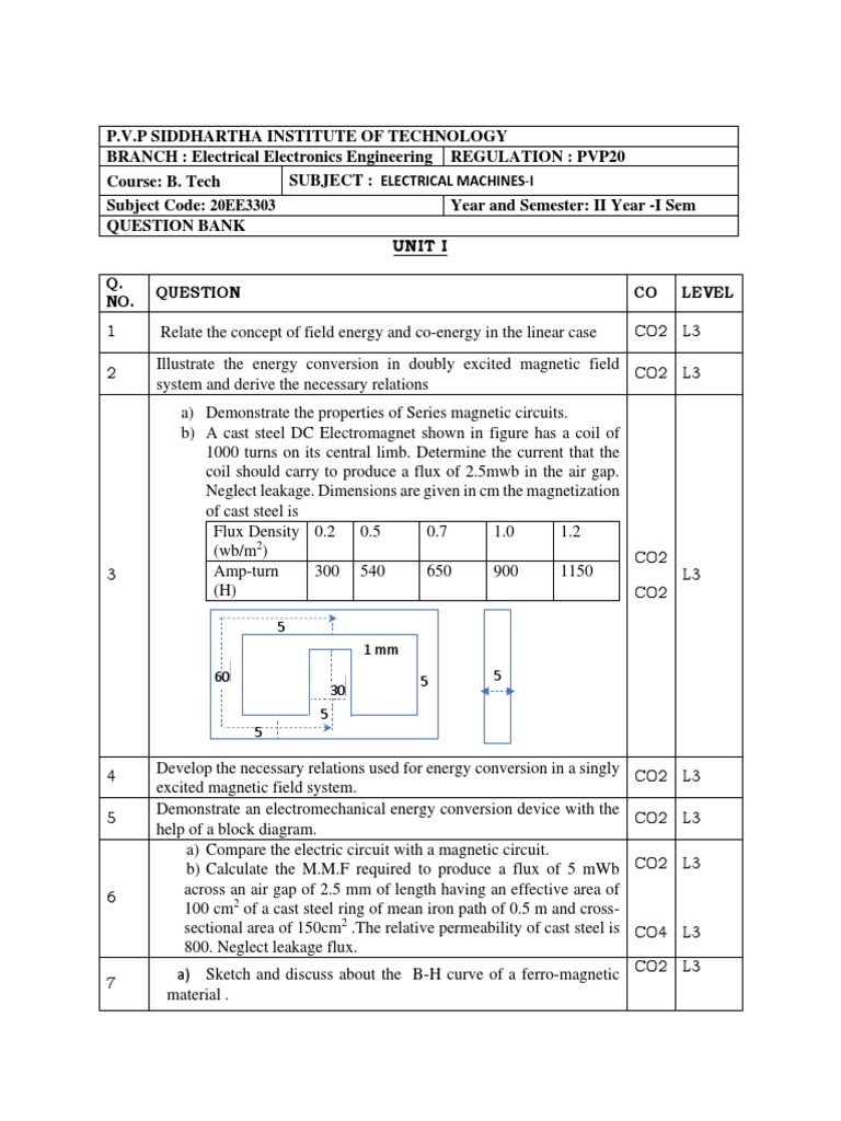 Electrical Machines-I Question Bank | Download Free PDF | Transformer ...