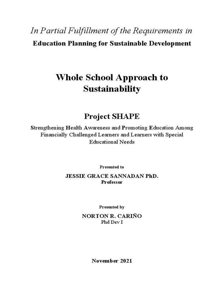 Whole School Approach To Sustainability: in Partial Fulfillment of The ...