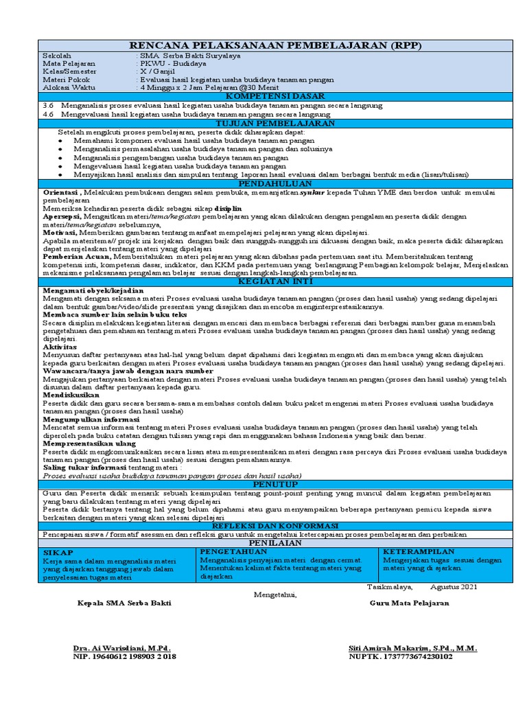 RPP 6 Evaluasi Budidaya | PDF | Karier & Perkembangan | Kesehatan Holistik