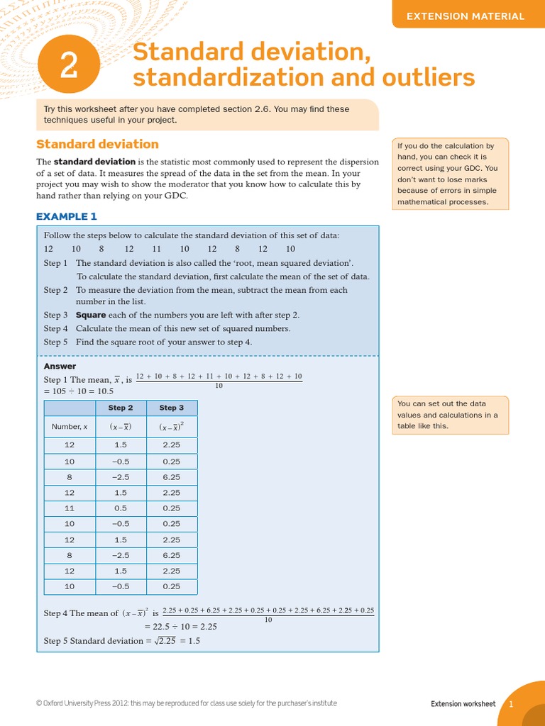 Standard Deviation, Standardization and Outliers | PDF | Quartile | Descriptive Statistics