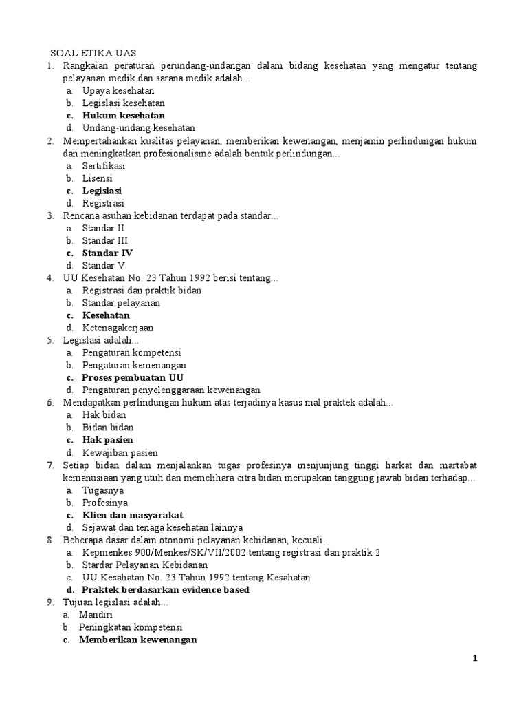 Soal Etika Uas Bidan TK.2 | PDF
