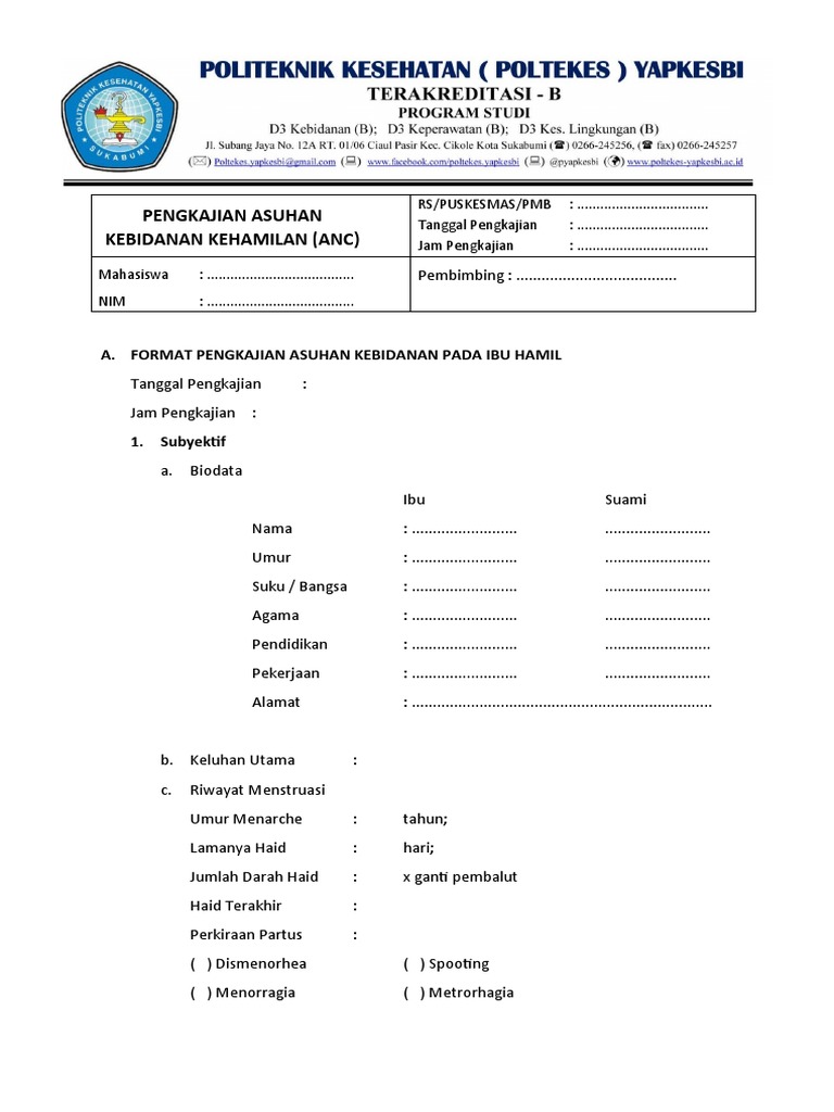 Format Pengkajian Asuhan Kebidanan | PDF | Kesehatan Holistik
