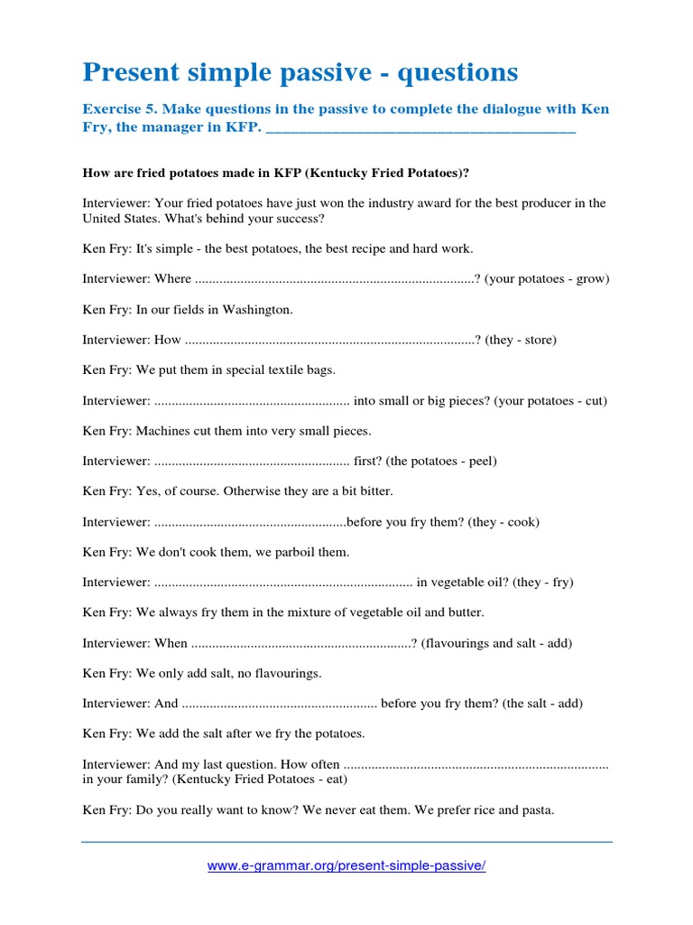 Present Simple Passive - Questions | PDF | Potato | Salt