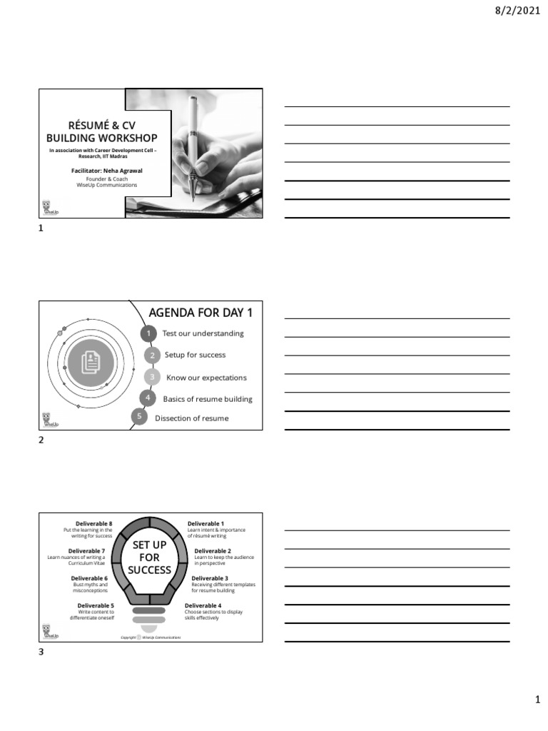 Resume - CV Workshop - Course Material - Session 1 | PDF | Résumé ...