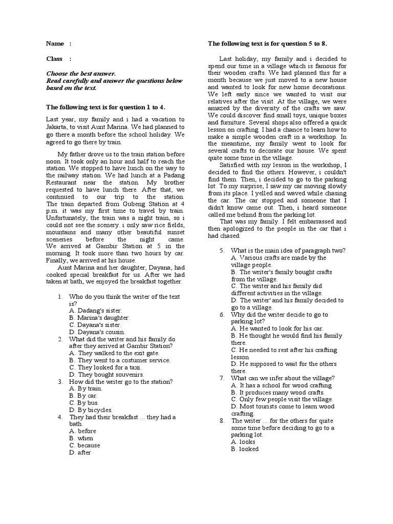 Choose The Best Answer. Read Carefully and Answer The Questions Below ...