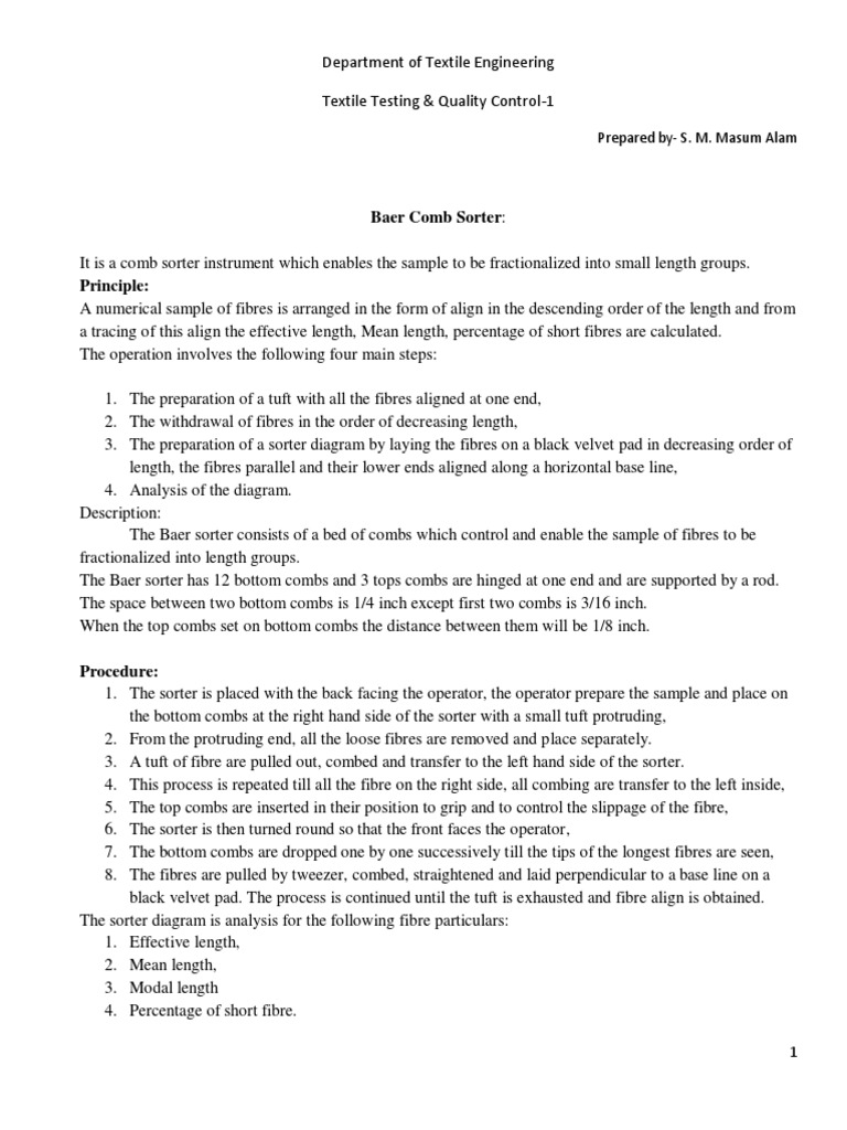 Baer Comb Sorter:: Prepared By-S. M. Masum Alam | PDF | Yarn | Textiles