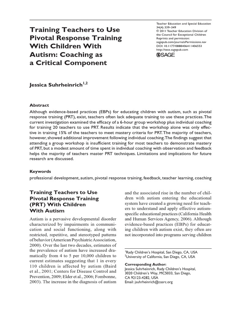 Training Teachers To Use Pivotal Response Training With Children With ...