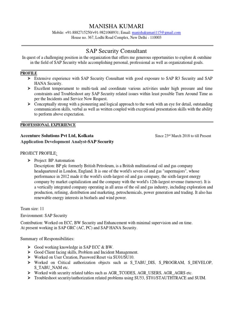 Manisha SAP Security Resume | PDF | Bp | Petroleum
