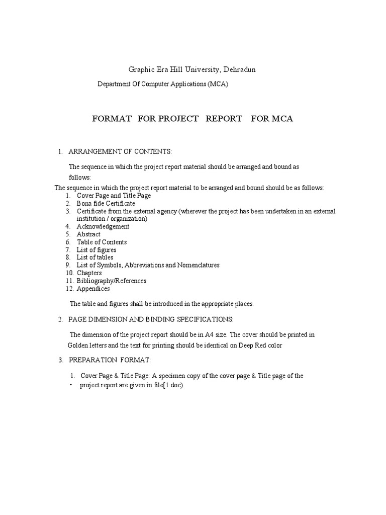 Format For Project Report For Mca: Graphic Era Hill University ...