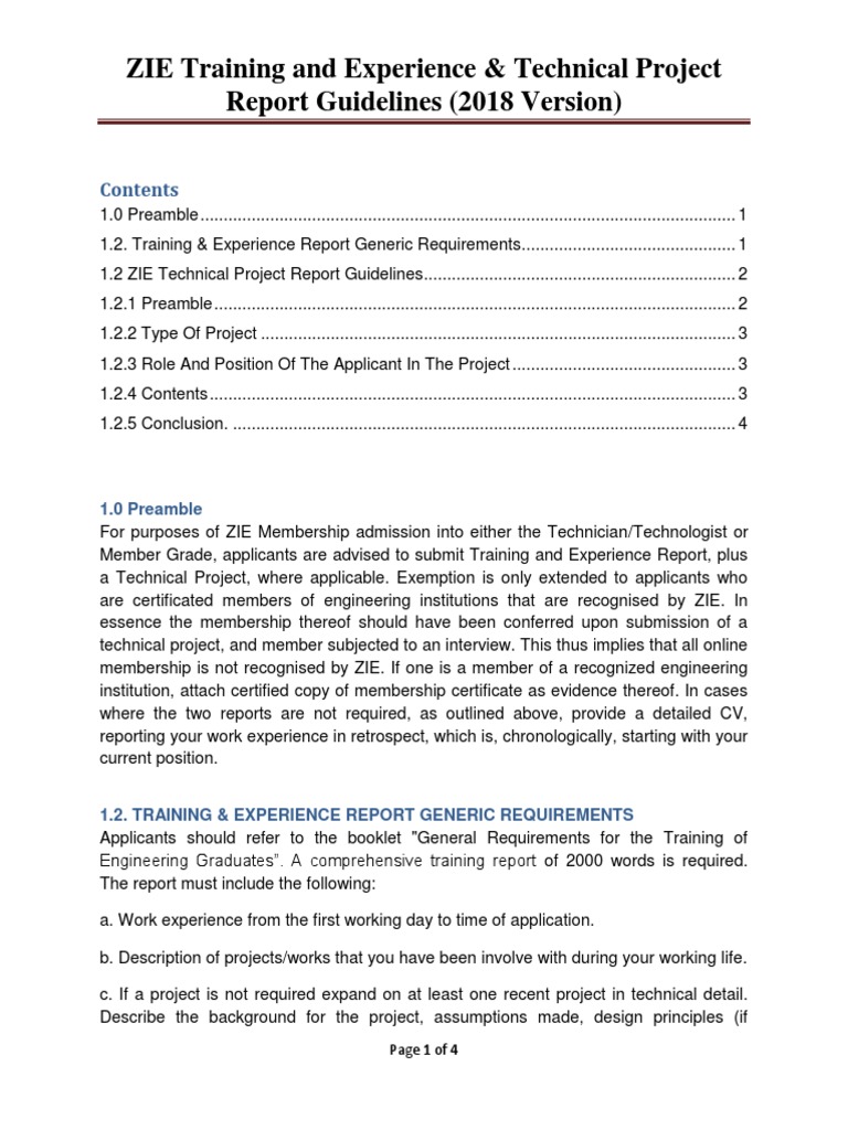 ZIE Training and Experience & Technical Project Report Guidelines (2018 ...