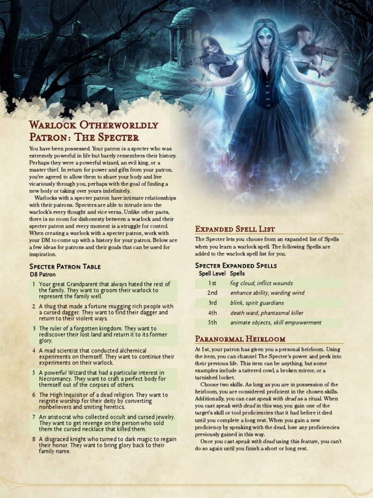 Warlock Otherworldly Patron: The Specter: Expanded Spell List | PDF