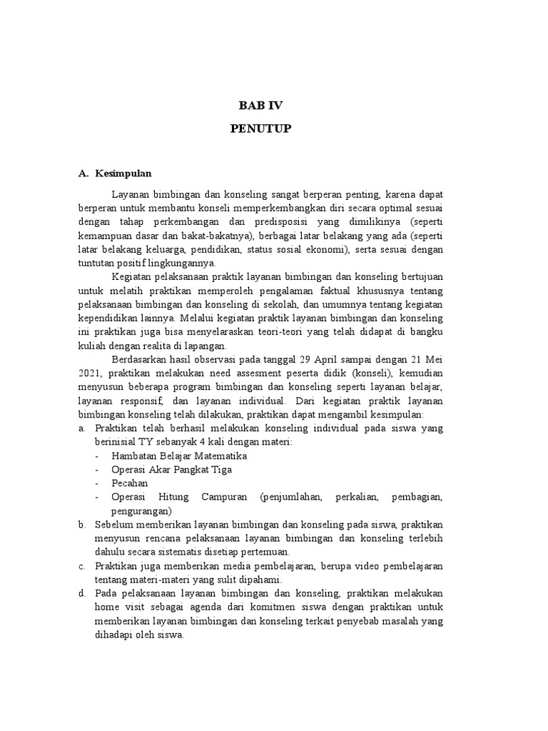 BAB IV PENUTUP KESIMPULAN LAPORAN - Wilya Rahma Tresna | PDF | Karier & Perkembangan