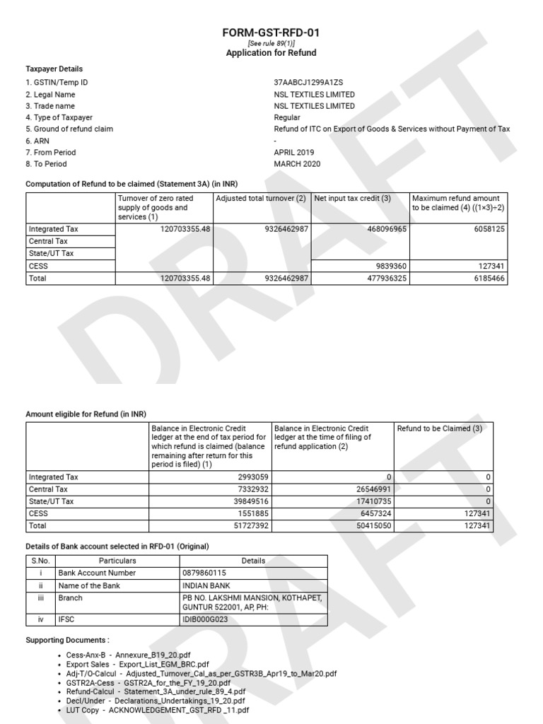 GST RFD-01 - 37AABCJ1299A1ZS - EXPWOP - 201904 - Form | PDF | Taxes ...