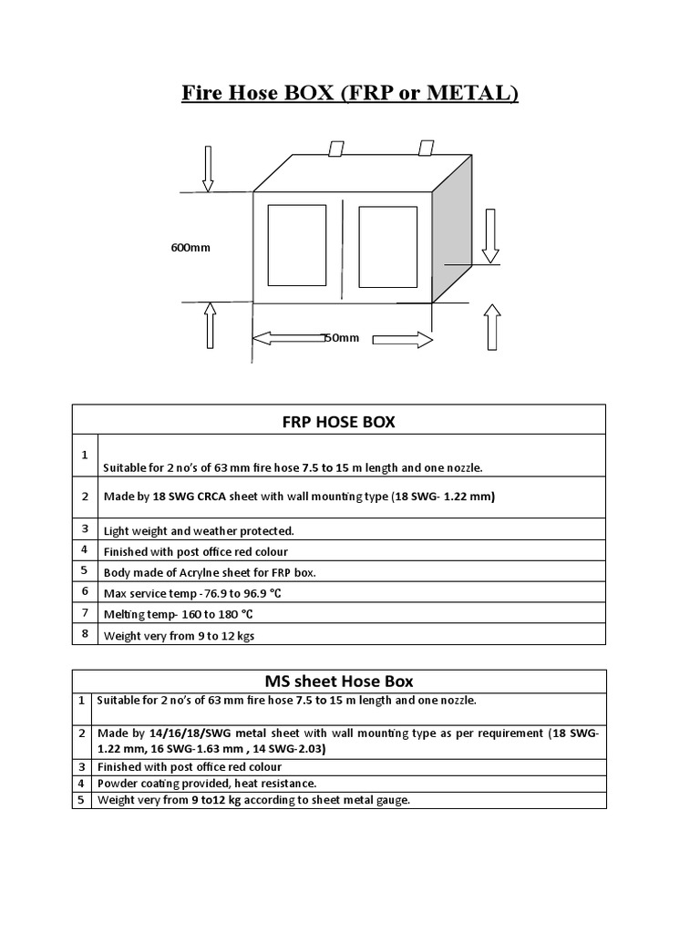 Fire Hose Box Specifications and Materials | PDF