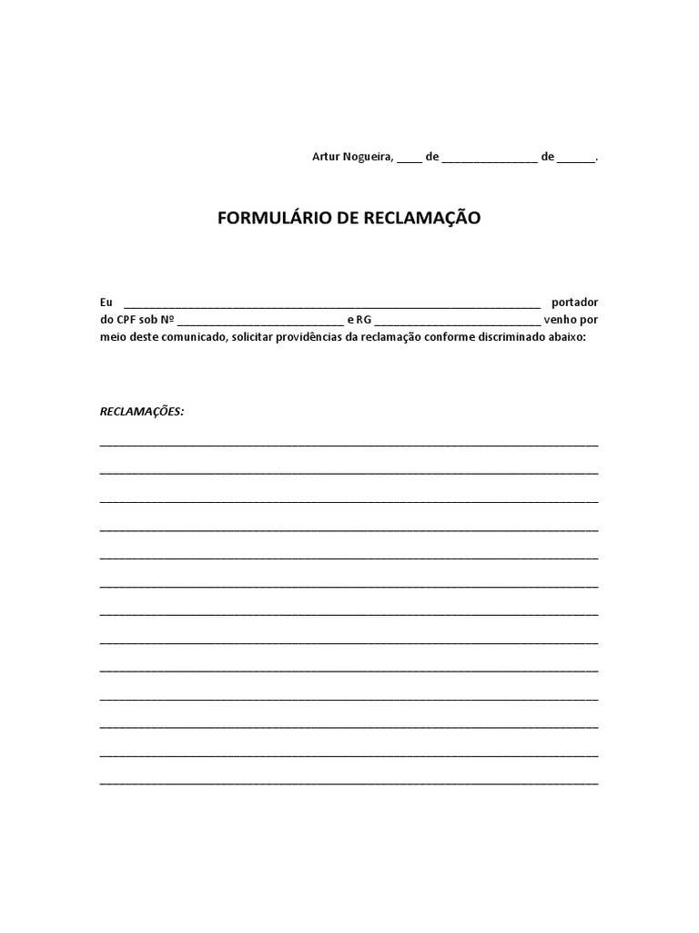 Modelo de Formulário de Reclamação