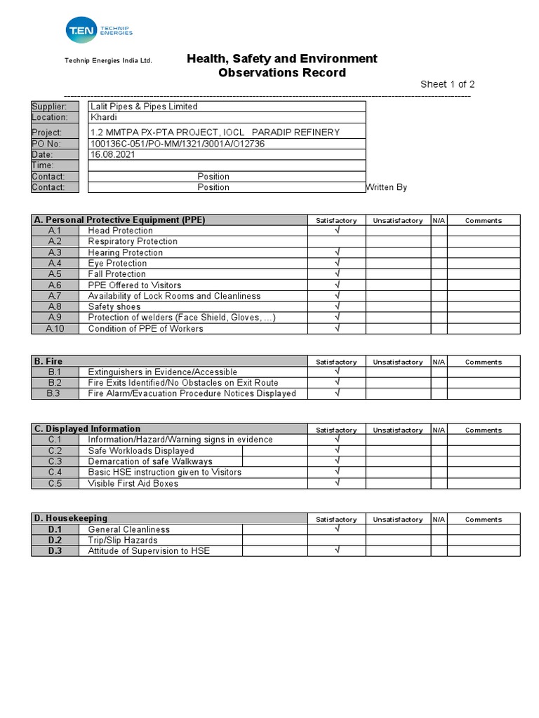 HSE Form | PDF | Personal Protective Equipment | Occupational Safety ...