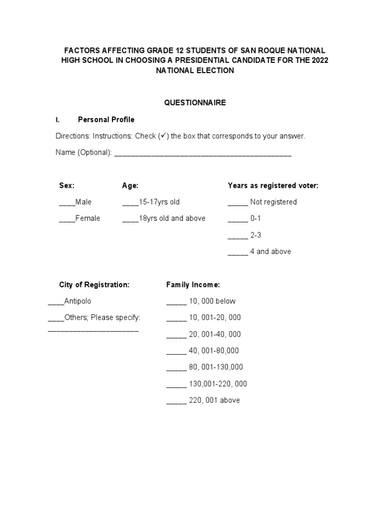 Sample Questionnaire - Factors Affecting Grade 12 Students | PDF | Lgbt ...