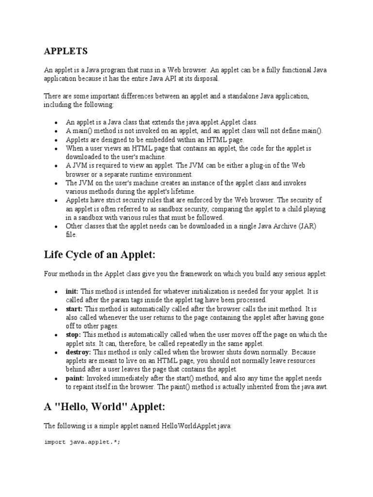 Java Applets Explained | PDF | Java Virtual Machine | Java (Programming ... Java Applets Explained | PDF | Java Virtual Machine | Java (Programming ...