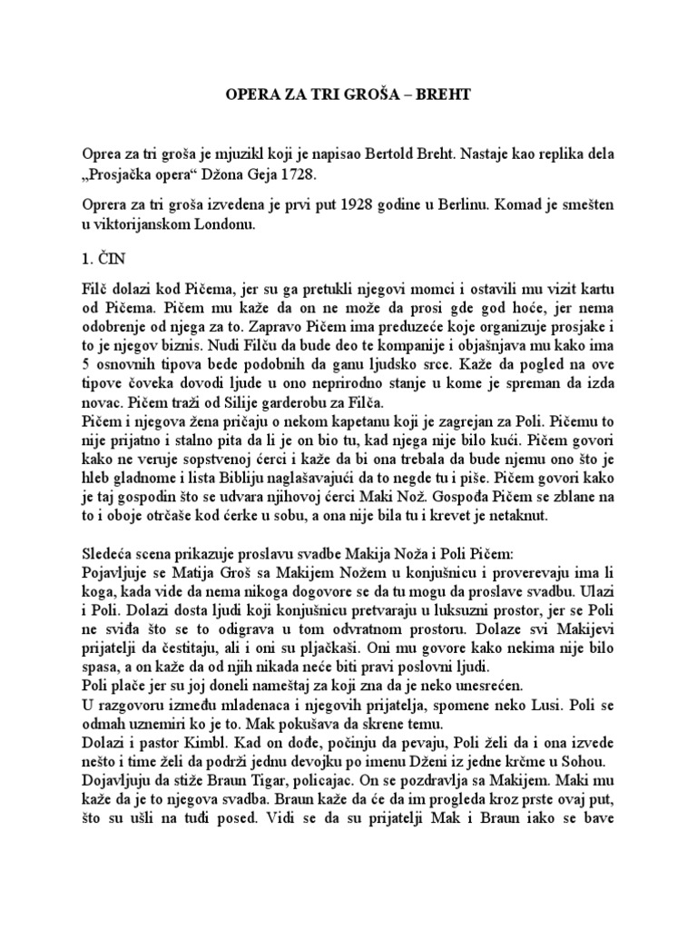 Opera Za Tri Groša - Breht | PDF