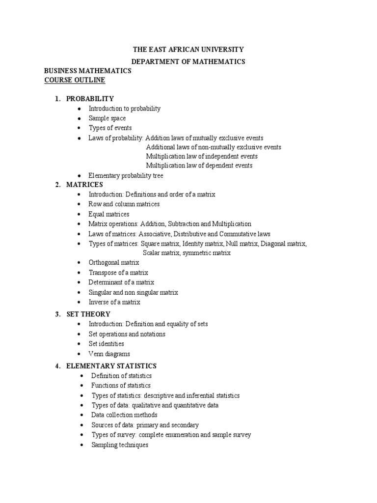 Business Mathematics Course Outline | PDF | Matrix (Mathematics ...