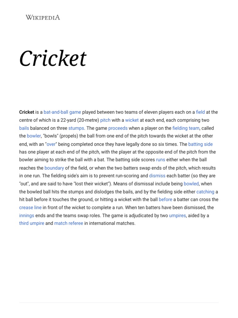 Cricket - Wikipedia | PDF | Cricket | Bowling (Cricket)
