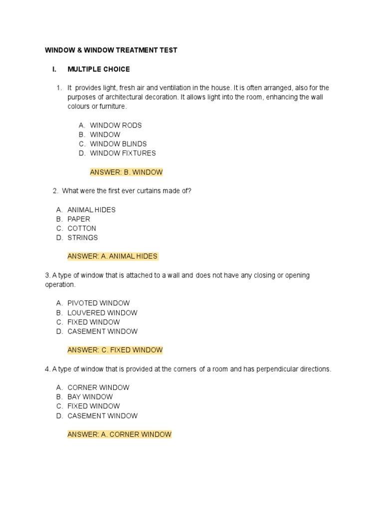 Window & Window Treatment Test | PDF | Window | Curtain