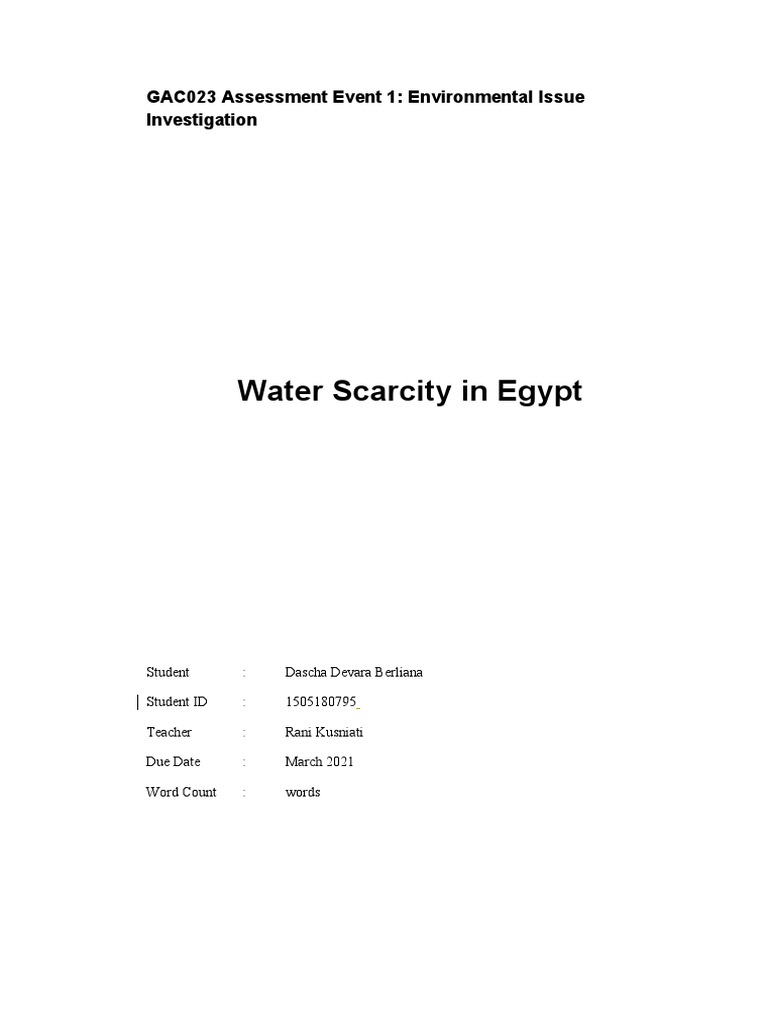 Water Scarcity in Egypt: GAC023 Assessment Event 1: Environmental Issue ...