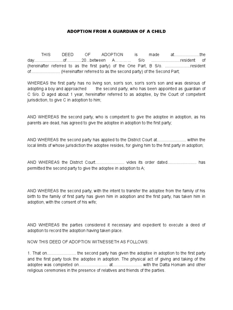 Legal Deed of Child Adoption Process | PDF | Adoption | Social Institutions