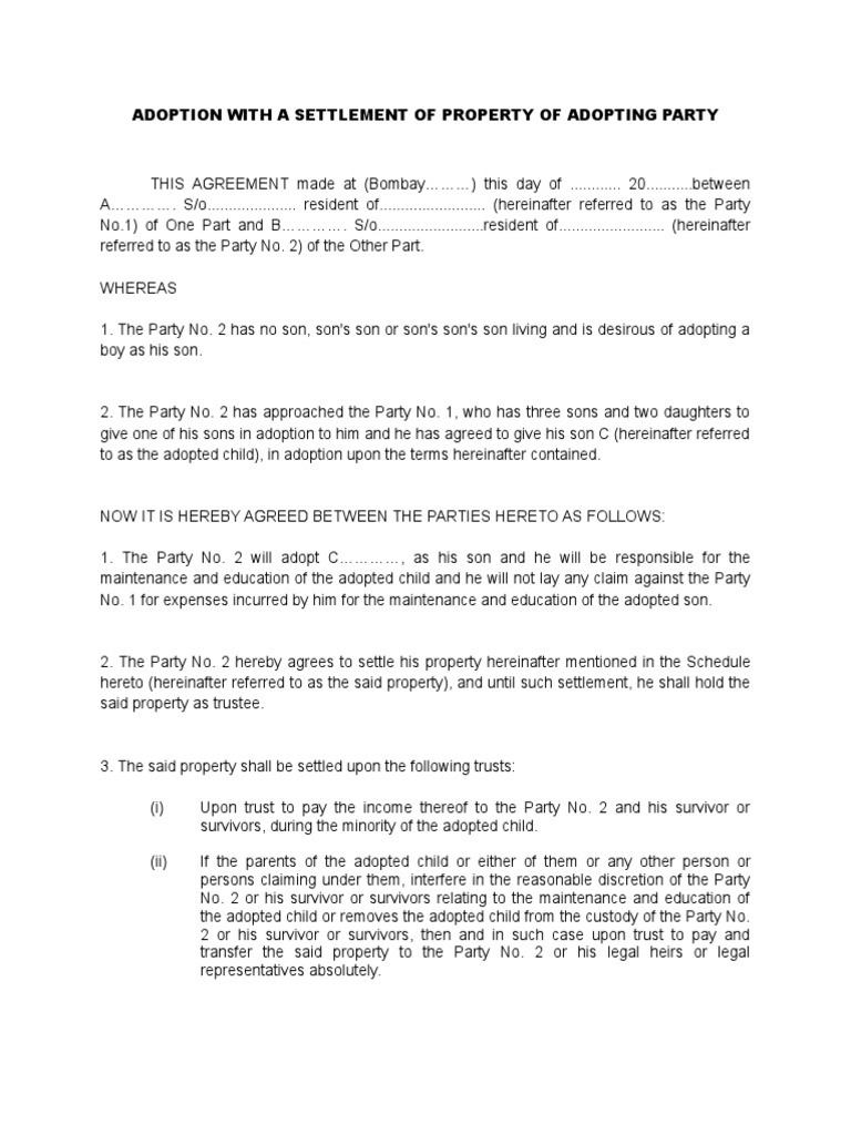 Adoption With A Settlement of Property of Adopting Party | PDF | Trust ...