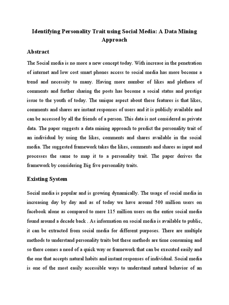 Identifying Personality Trait Using Social Media | PDF | Statistical ...