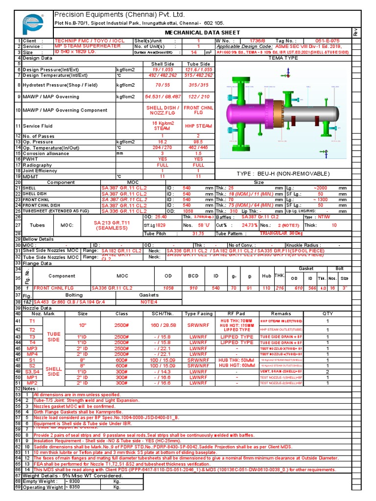 Precision Equipments (Chennai) Pvt. LTD.: Design Data Tema Type | PDF ...