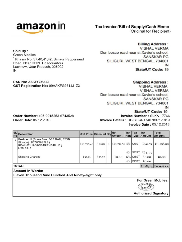 Realme U1 Invoice | PDF