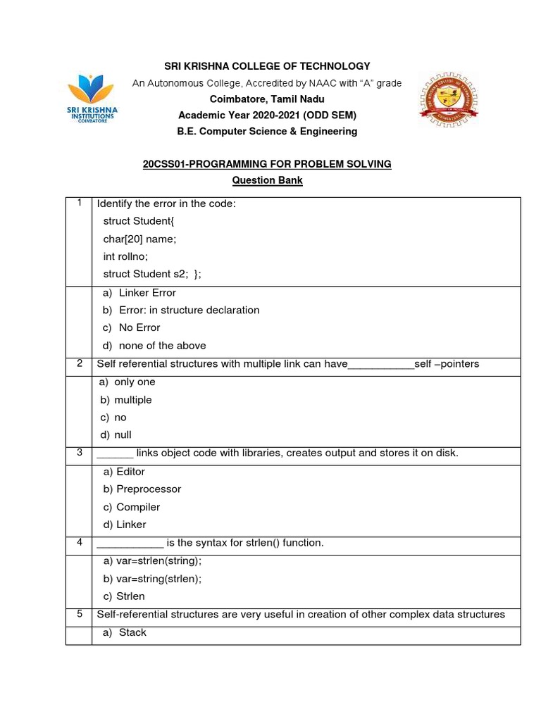 C Programming MCQ Question Bank | PDF | Parameter (Computer Programming) | Pointer (Computer ...