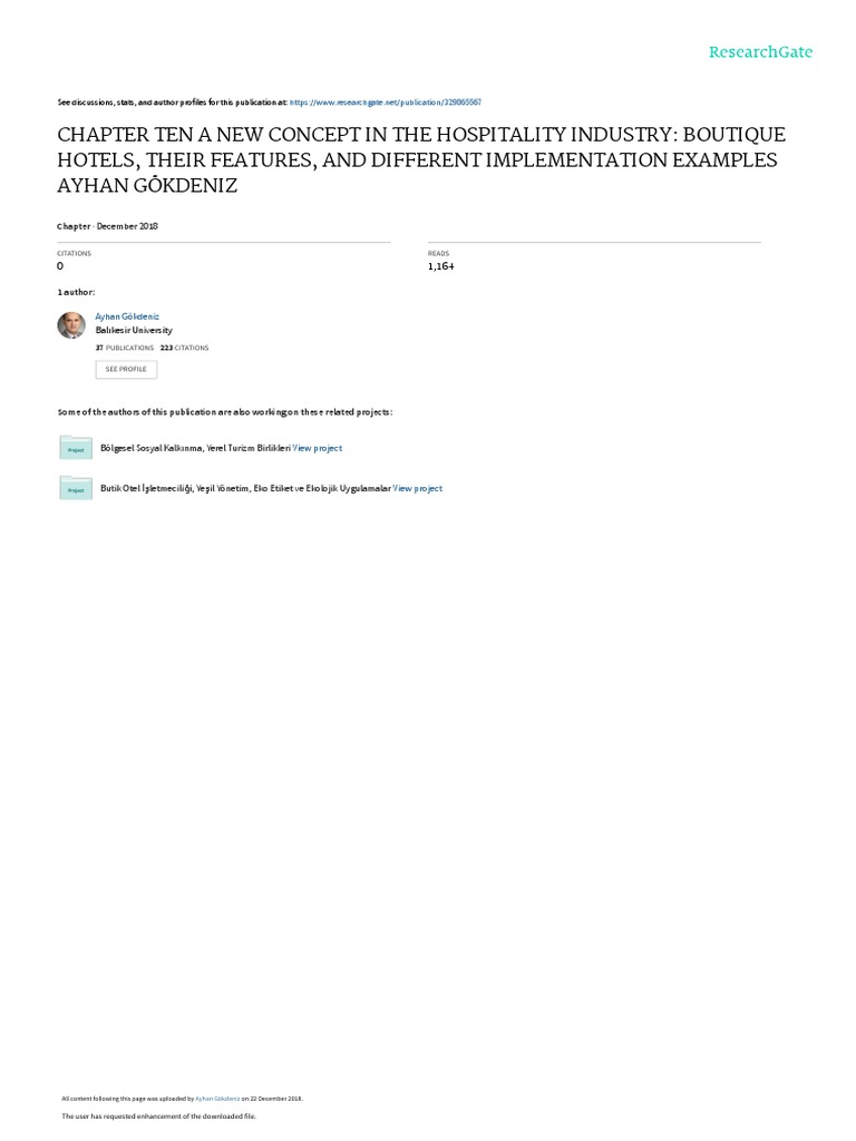 Chapter Ten A New Concept in The Hospitality Industry: Boutique Hotels ...