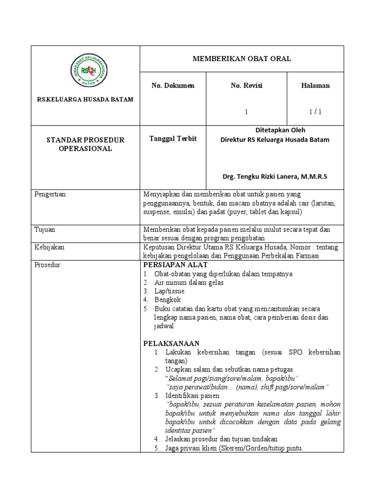 Sop Memberikan Obat Oral Ranap | PDF | Kesehatan Holistik | Sains ...