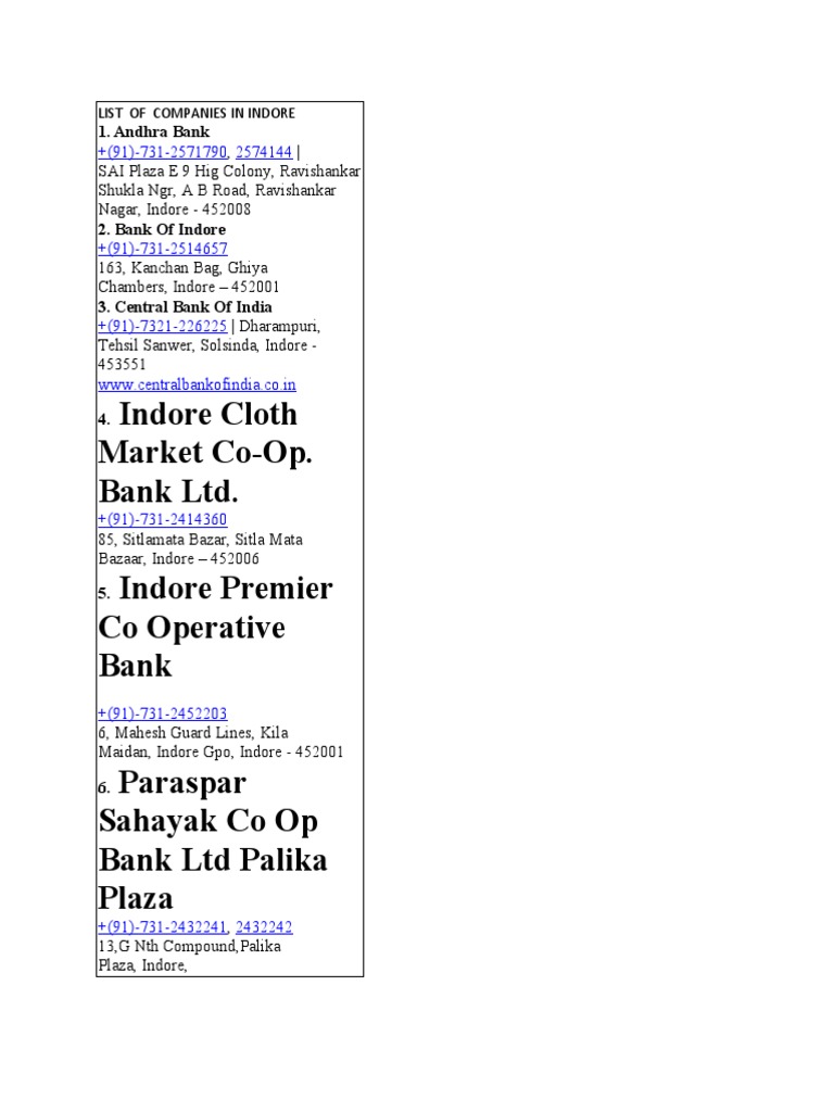 List of Companies in Indore | PDF | Business | Technology & Engineering