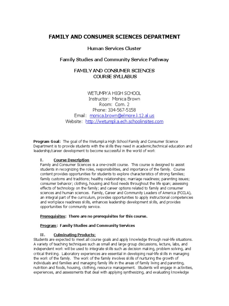 Family and Consumer Sciences Course Syllabus | PDF | Parenting ...