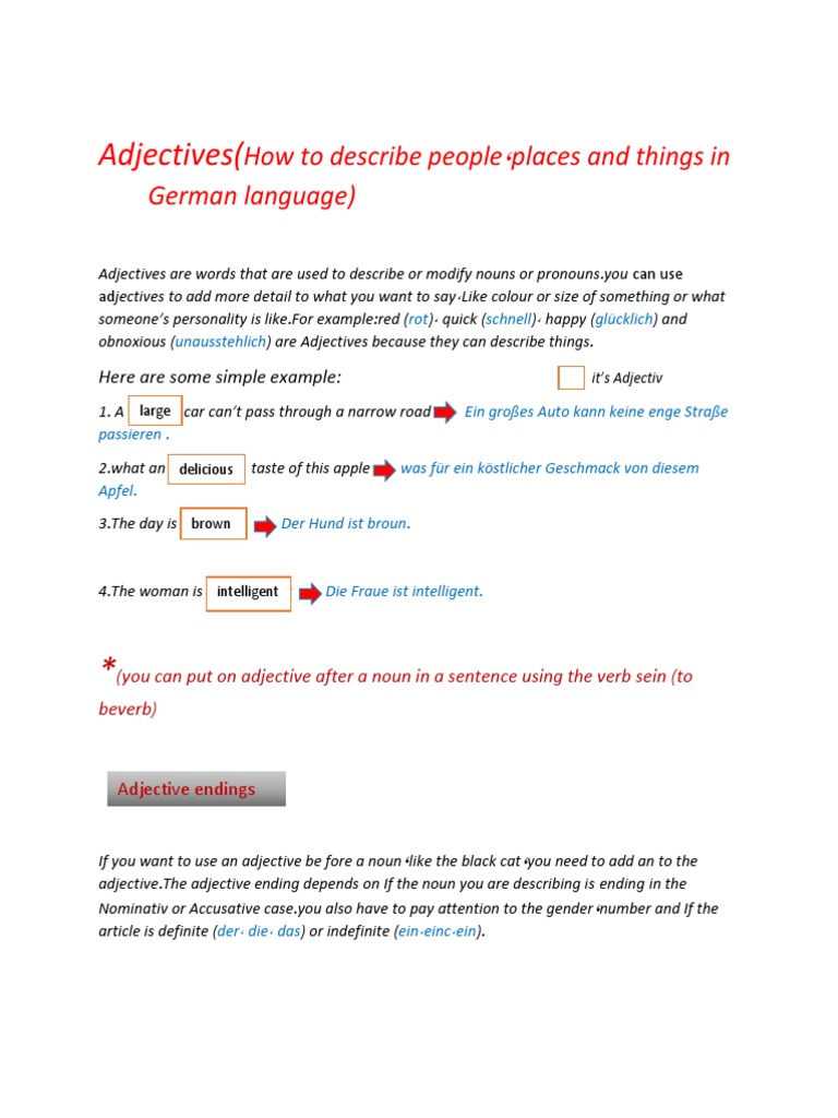 Adjectives (: How To Describe People Places and Things in German ...