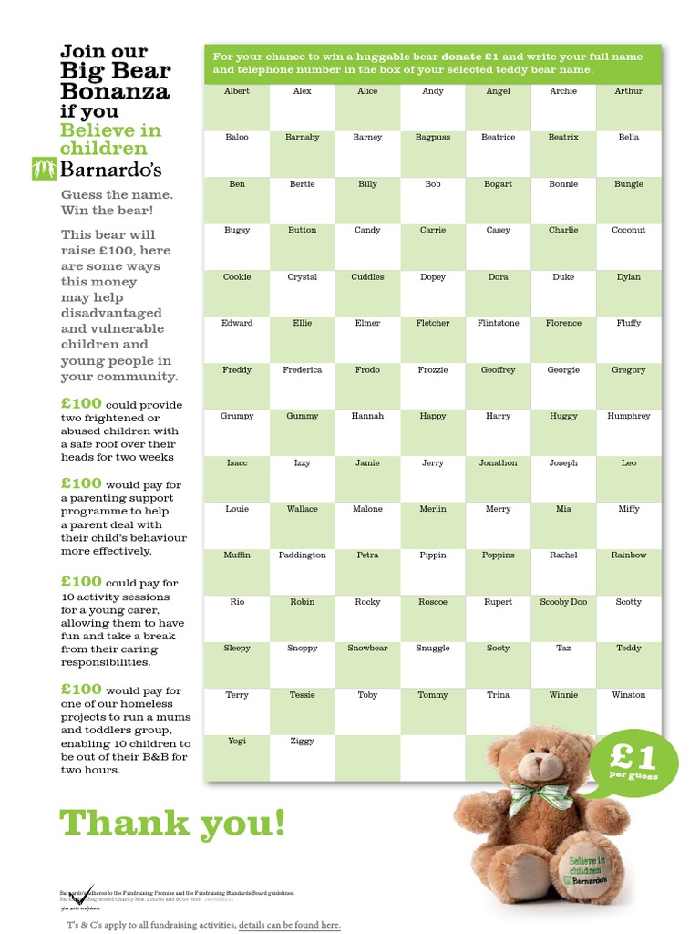 Guess the Teddy Name Fundraiser Template | PDF